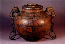 Bronze Square Dou Vessel with Inlaid Copper Dragon Designs