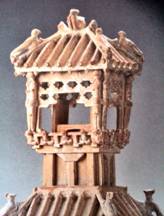 Green-glazed Pottery Tower Model with Human Figure Columns of Han Dynasty